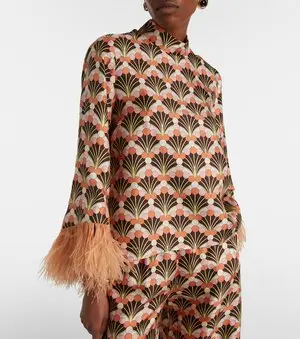 La DoubleJ Make An Exit" Feather-trimmed Silk Twill Top - Multicoloured