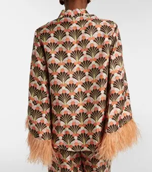 La DoubleJ Make An Exit" Feather-trimmed Silk Twill Top - Multicoloured