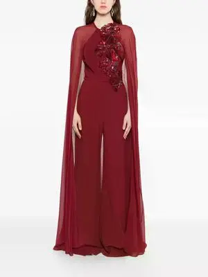 Elie Saab Sequin Embellished Cape Jumpsuit - Red