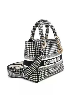 Dior Lady D-lite Houndstooth Canvas Shoulder Bag - Black