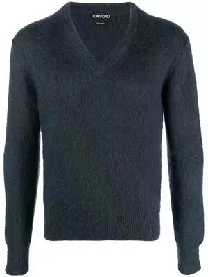 TOM FORD V-neck Knitted Jumper - Blue