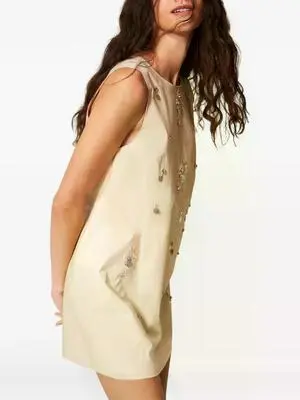 TWINSET Embellished Stretch Cotton Poplin Mini Dress - Neutrals