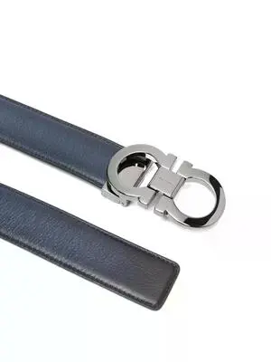 FERRAGAMO Logo Buckle Leather Belt - Blue