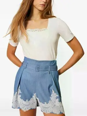 TWINSET Belted Lace-detail Shorts