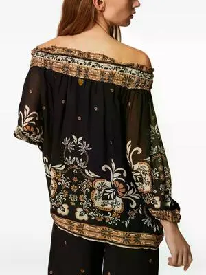 TWINSET Printed Georgette Off-shoulder Blouse