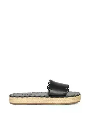 Red Valentino Scalloped Trim Flat Sole Slip-on Sandals - Black