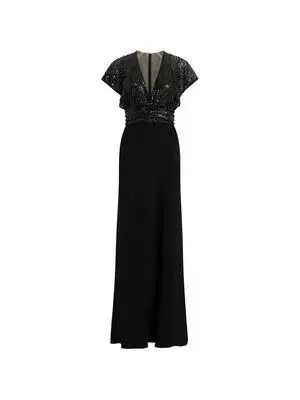 Jenny Packham Cary Sequin V-neck Maxi Dress - Black