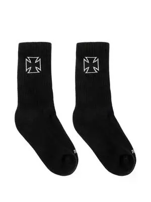 Vetements Embroidered Ribbed Crew Socks - Black