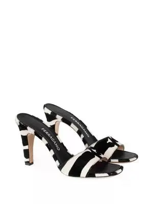 FERRAGAMO Pony-skin Zebra Print High-heeled Slides - Black