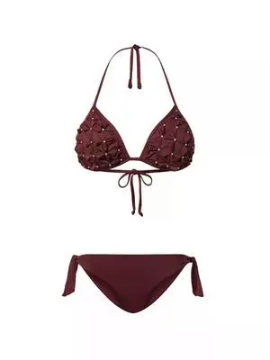 TWINSET Embellished Triangle Bikini With Rhinestones And Side-tie Thong - Red