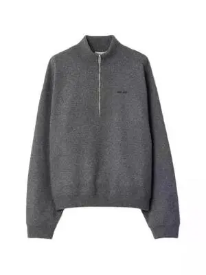 Miu Miu Cashmere And Jersey Zipper Sweater - Grey
