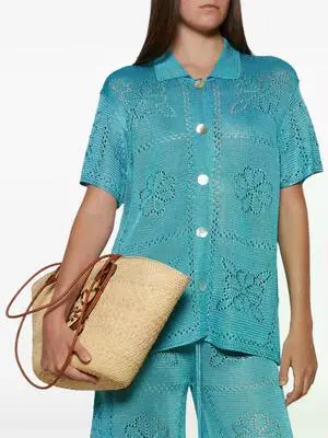 Calle Del Mar Short Sleeve Floral Knit Shirt - Blue