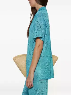 Calle Del Mar Short Sleeve Floral Knit Shirt - Blue
