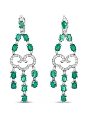 LB EXCLUSIVE 18k White Gold Diamond And Emerald Chandelier Earrings - Silver