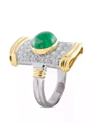 LB EXCLUSIVE 18k Yellow Gold And Platinum Diamond And Emerald Ring - Silver