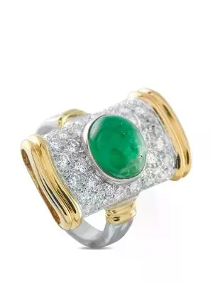 LB EXCLUSIVE 18k Yellow Gold And Platinum Diamond And Emerald Ring