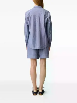 Claudie Pierlot Striped Cotton Shirt With Cross-stitch Embroidery - Blue