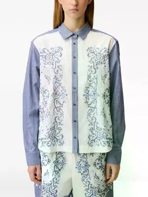 Claudie Pierlot Striped Cotton Shirt With Cross-stitch Embroidery - Blue