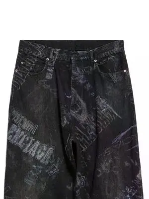 Balenciaga Printed Cotton Trousers - Black