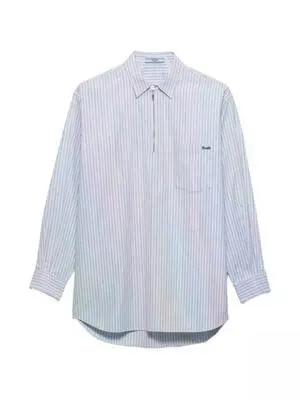 Prada Striped Cotton Oversized Shirt With Half-zipper - Blue