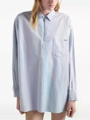 Prada Striped Cotton Oversized Shirt With Half-zipper