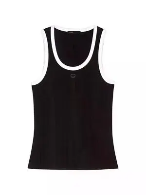 Maje Ribbed Vest Top With White Trim - Black