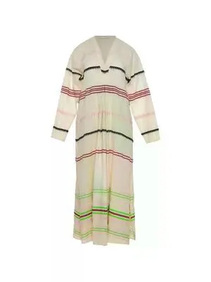 Devotion Striped V-neck Midi Dress - Neutrals