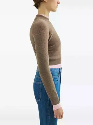 JIL SANDER Cropped Mock Neck Wool And Cashmere Sweater - Brown