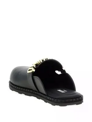 Moschino Leather Mules With Metal Lettering