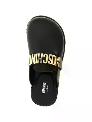 Moschino Leather Mules With Metal Lettering