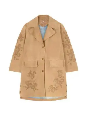 Ermanno Scervino Floral Embroidered Suede Coat