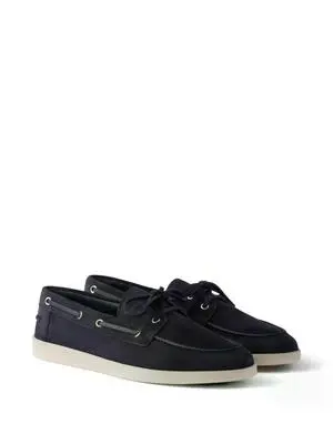 Prada Suede Boat Shoes With Lace Fastening - Blue