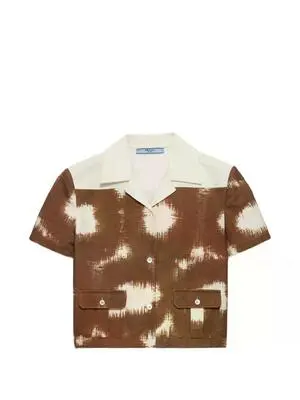 Prada Printed Canvas Shirt With Bowling Collar And Patch Pockets - Brown