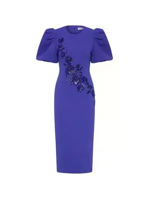 Rebecca Vallance Embellished Puff-sleeve Midi Dress - Blue