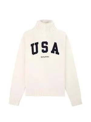 Sporty & Rich Roll Neck Lettering Ribbed Knit Jumper