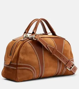 Dries Van Noten Leather-trimmed Suede Top-handle Bag - Brown