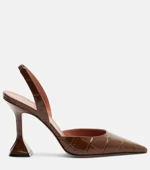 Amina Muaddi Holli Croc-effect Leather Slingback Pumps