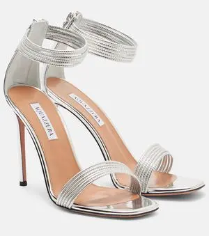 AQUAZZURA Metallic Leather Sandals - Silver
