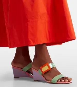 ROGER VIVIER Belle Vivier Patent Leather Wedge Mules - Multicoloured