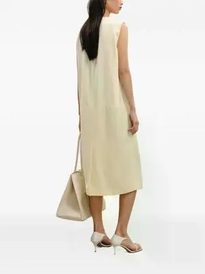 LESS Sleeveless Round Neck Midi Dress With Pockets - Neutrals