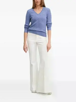 Gant V-neck Cable Knit Sweater - Blue
