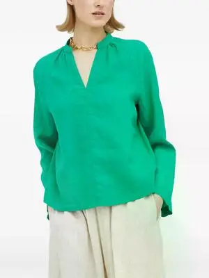 Marc O'polo V-neck Blouse With Gathered Detailing - Green