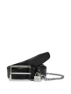 Karl Lagerfeld Leather Belt With Padlock Detail - Black
