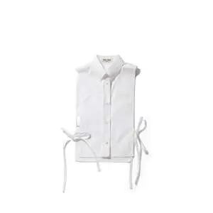 Miu Miu Sleeveless Poplin Shirt With Side Ties And Embroidered Logo - White