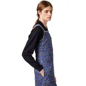 Miu Miu Printed Poplin Dress With Straps - Navy Blue/orange