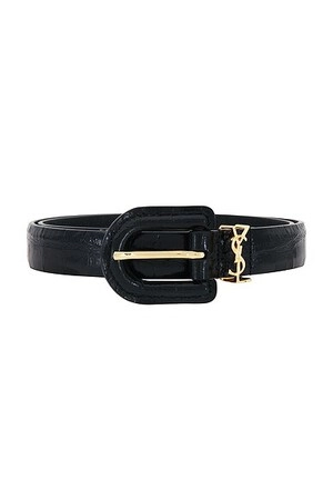 Saint Laurent Croc Embossed Leather Belt With Gold-tone Hardware
