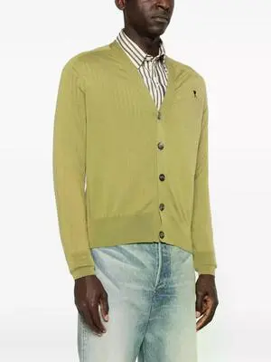 AMI Paris V-neck Button-up Cardigan With Logo Embroidery