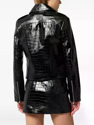 Philipp Plein Croc-print Zip-up Jacket - Black