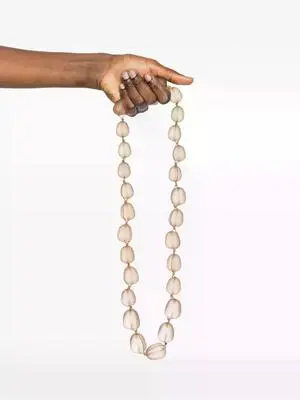 Emporio Armani Beaded Necklace With Logo Charm - Neutrals