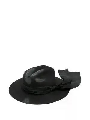KAMIYA Ribbon Trimmed Wide Brim Hat - Black